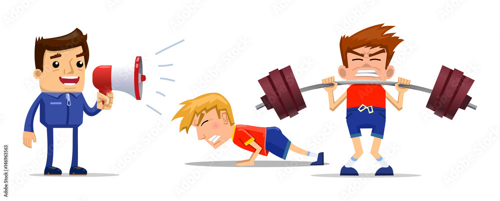 Illustration of intensive physical training course. Physical education ...