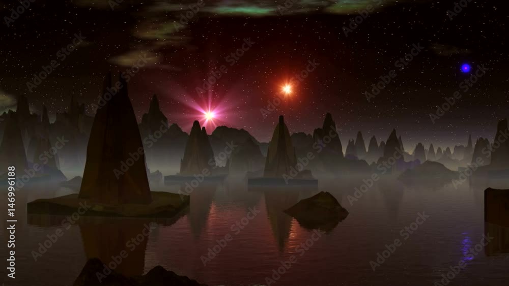 Stockvideo Alien City and UFO. In the night starry sky, a bright ...