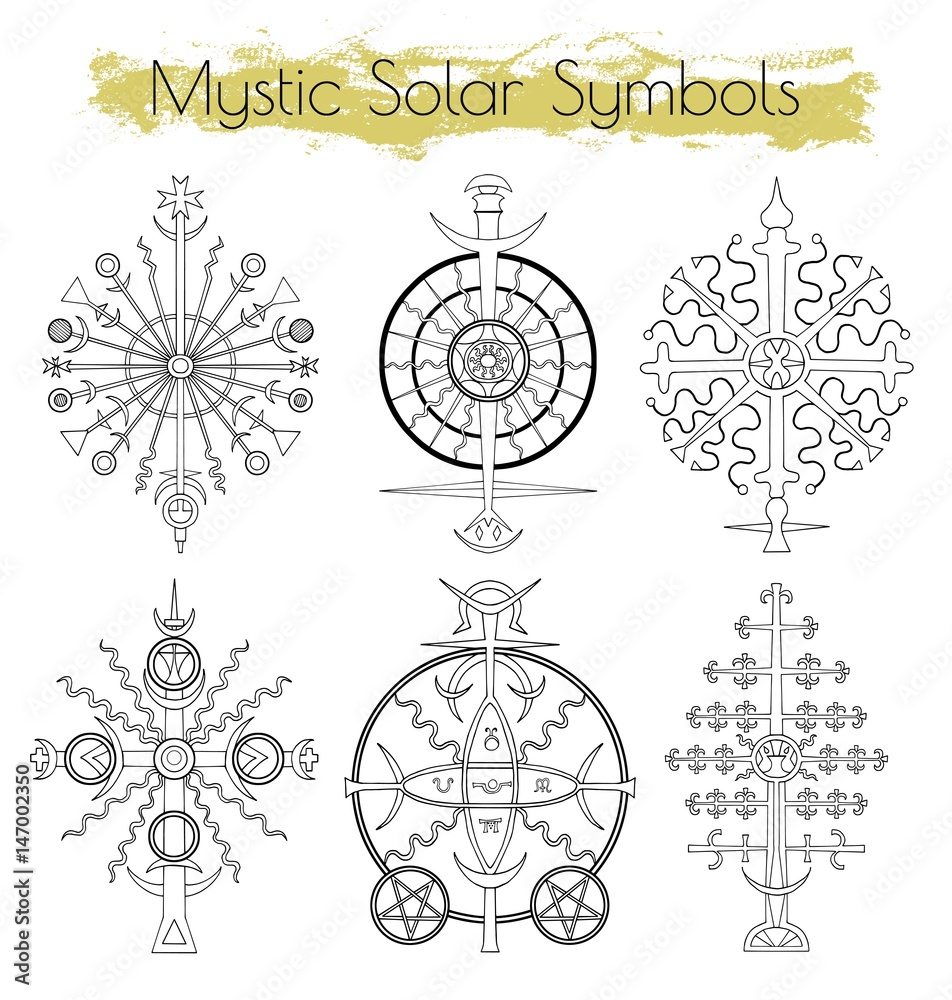 Hand drawn collection with mystic solar symbols. Hand drawn vector ...