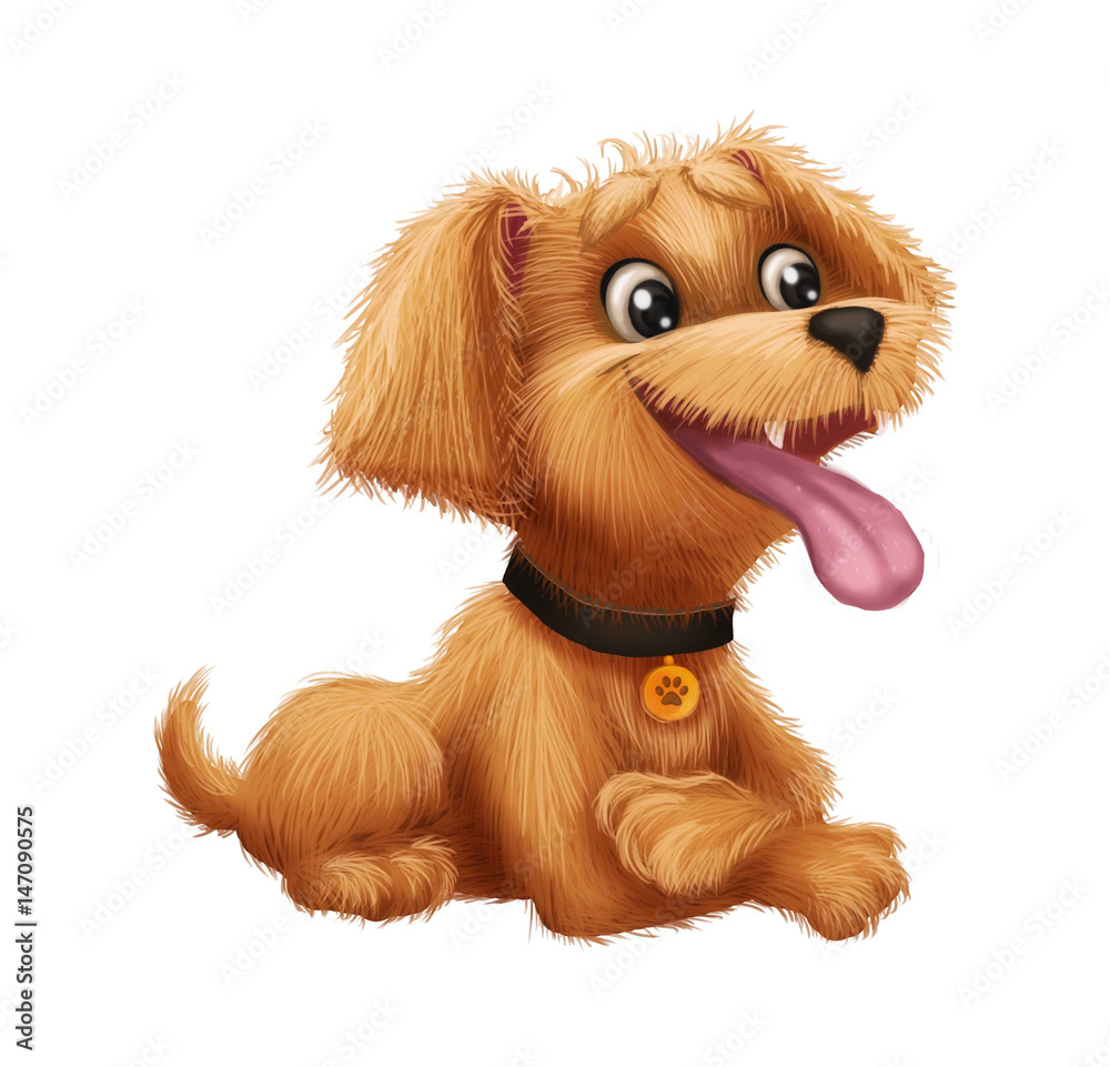 Cute Little Furry Puppy - Cartoon Animal Character Lying Down with ...