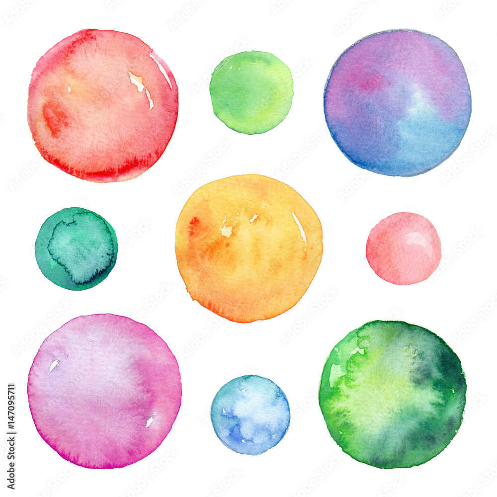 abstract watercolor circles, mixed pastel colors, hand painted round ...