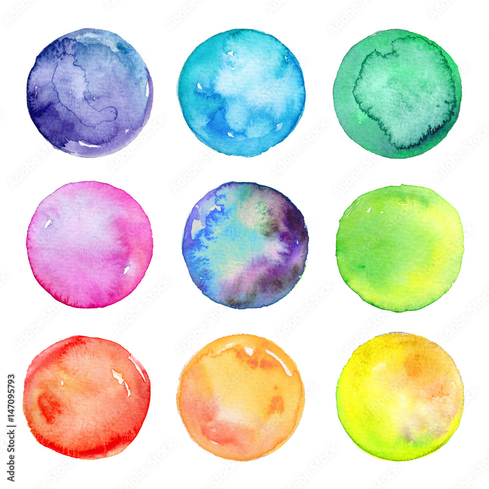 abstract watercolor circles, mixed pastel colors, hand painted round ...