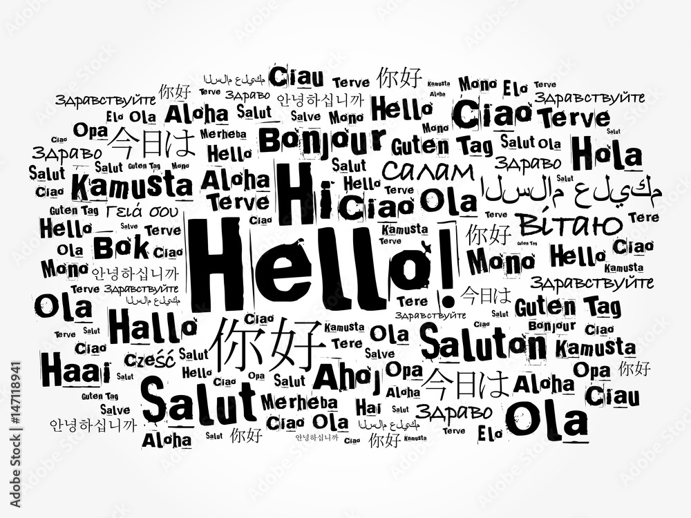 Hello word cloud in different languages of the world, background ...