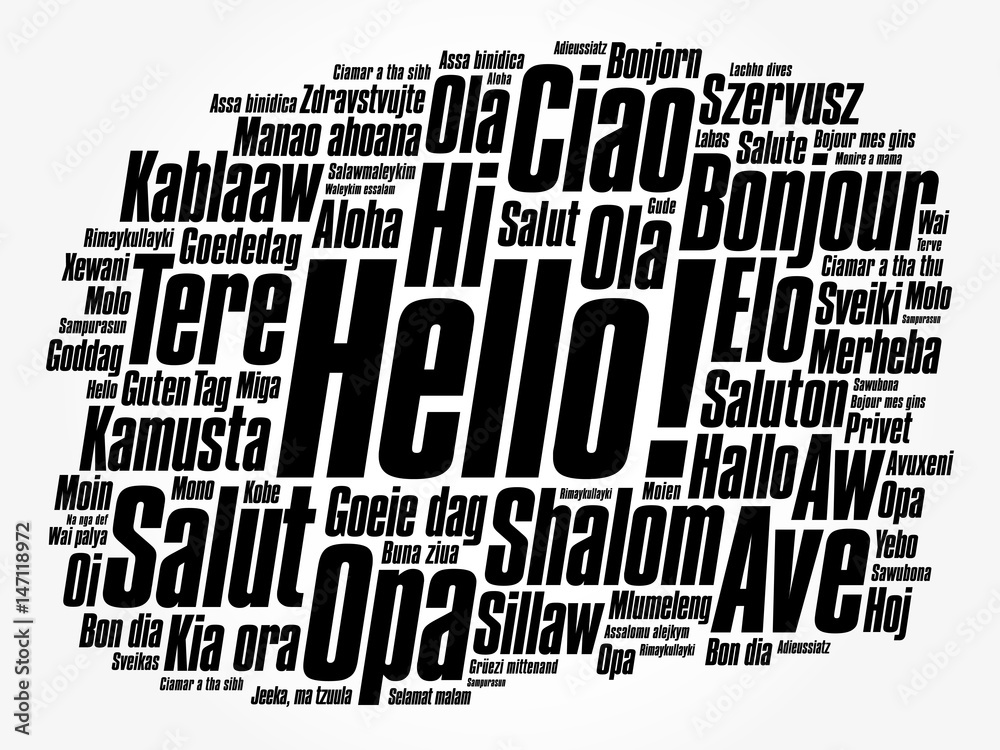Hello word cloud in different languages of the world, background ...