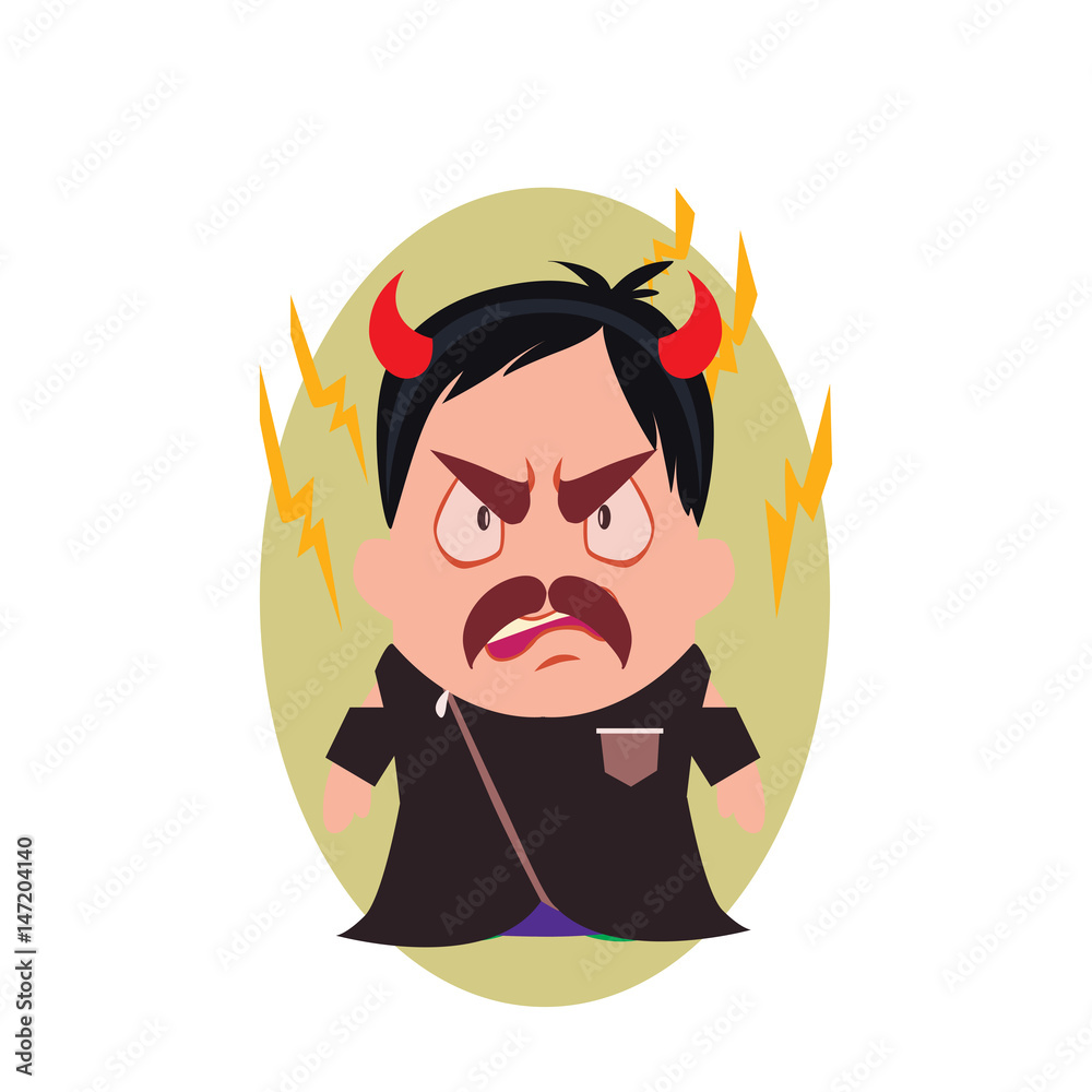 Villain Devil Frowning Avatar Of Little Person Cartoon Character In