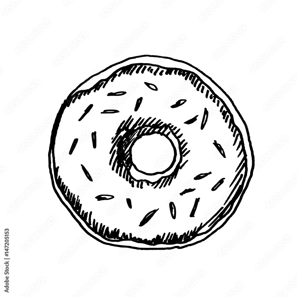 Hand drawn donut isolated on white background. Sketch, vector ...