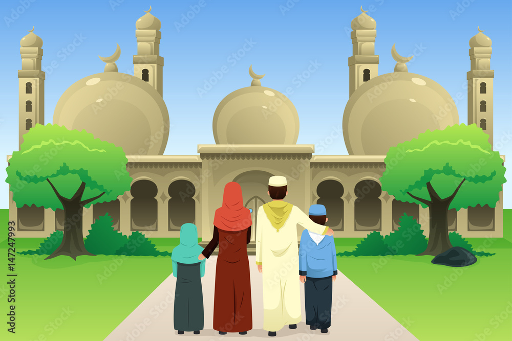 Muslim Family Going to Mosque Stock Vector | Adobe Stock