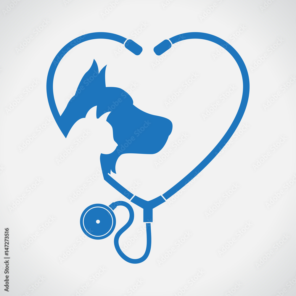 Cat and Dog. Blue Heart. Veterinary symbol Stock Vector | Adobe Stock