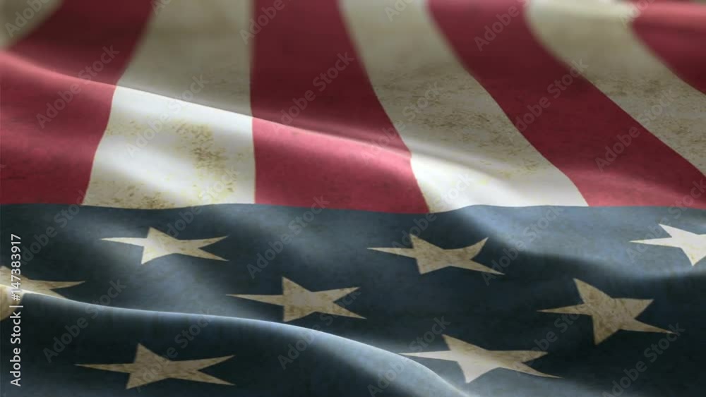 USA flag waving in the wind highly detailed fabric texture perfect ...
