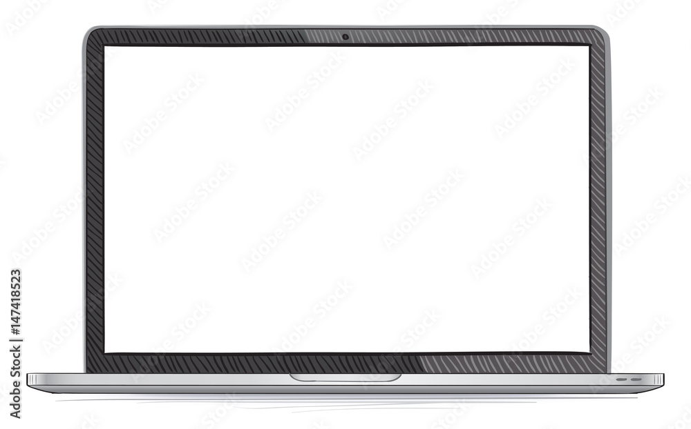 Laptop Computer Screen Hand Drawn Vector Illustration Isolated On White ...