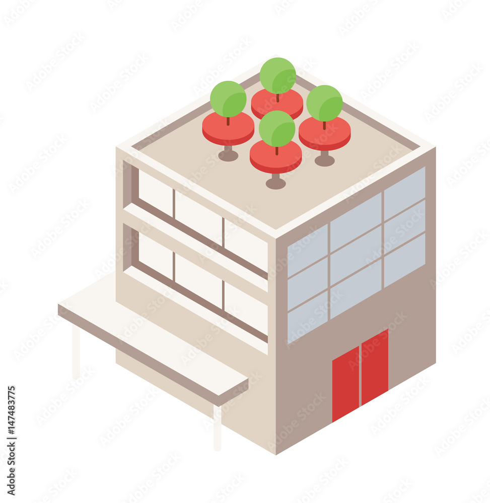 Isometric Building with Rooftop Green Terrace - Element for Tileset Map ...