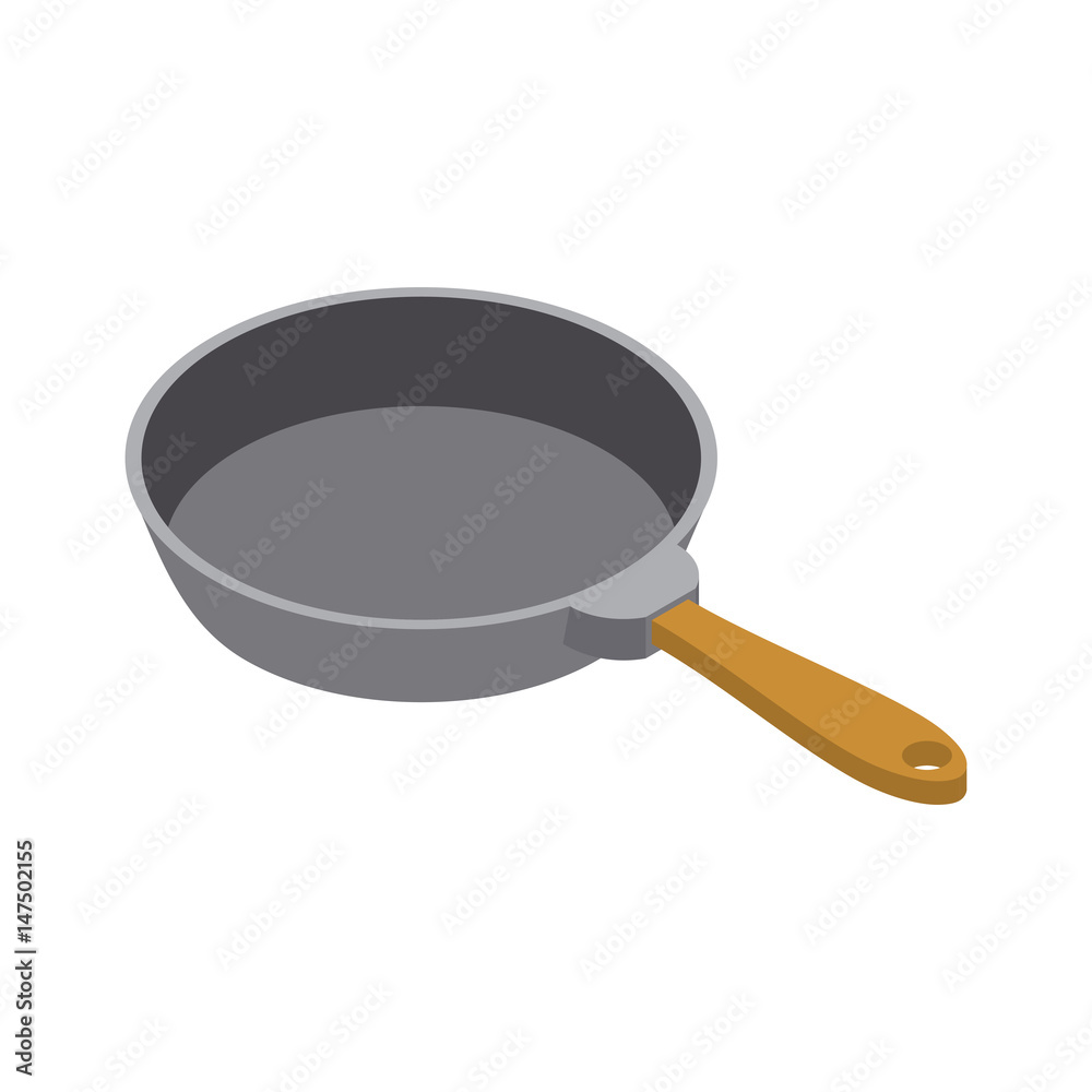 Poster Frying pan isolated isometry. Fry dishes on white background ...