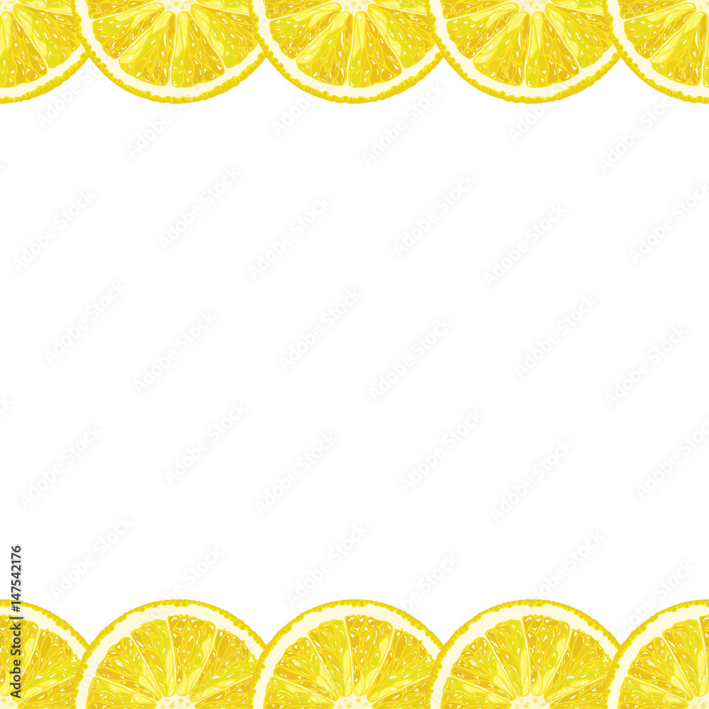 Vector seamless decorative horizontal border of lemon slices. Realistic ...