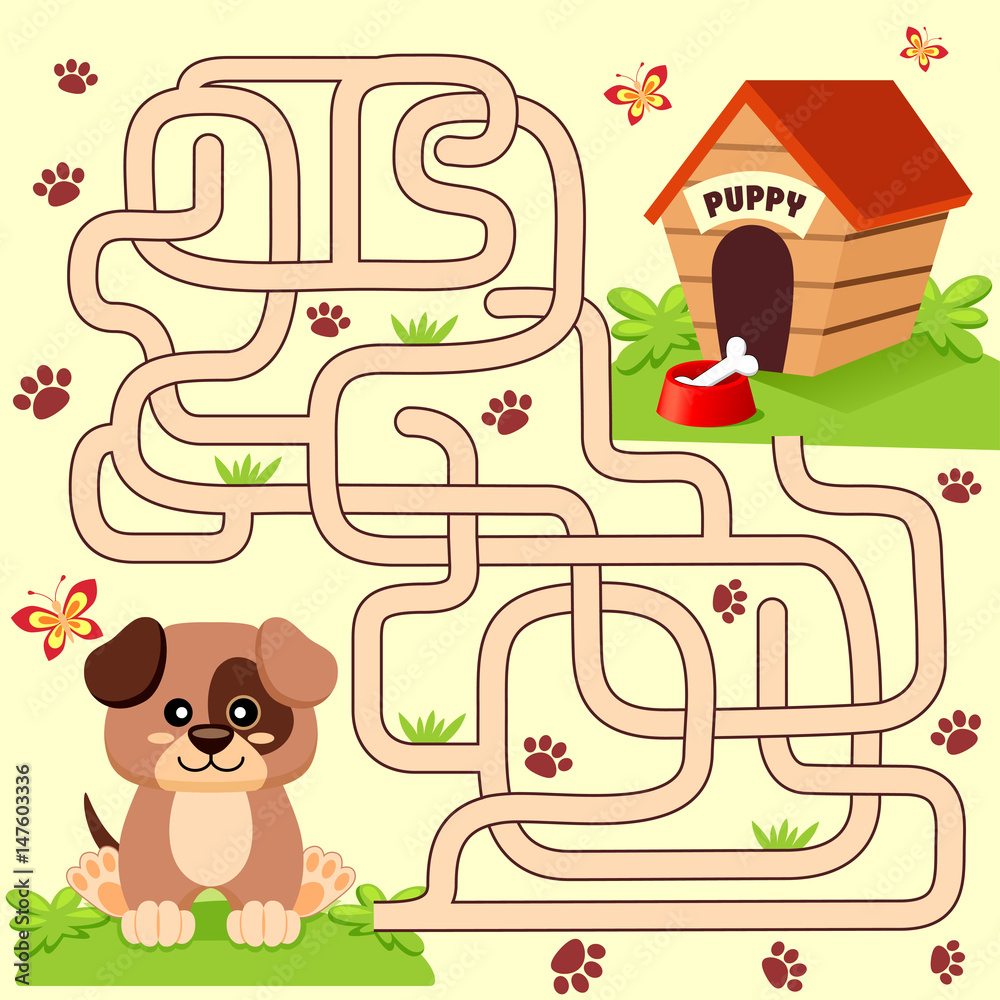 Help puppy find path to his house. Labyrinth. Maze game for kids Stock ...