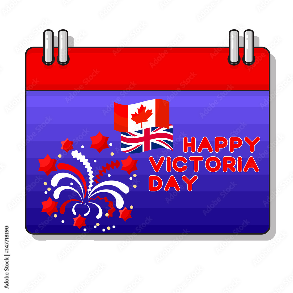 Happy Victoria Day card with fireworks, flag, calendar icon. Stock ...
