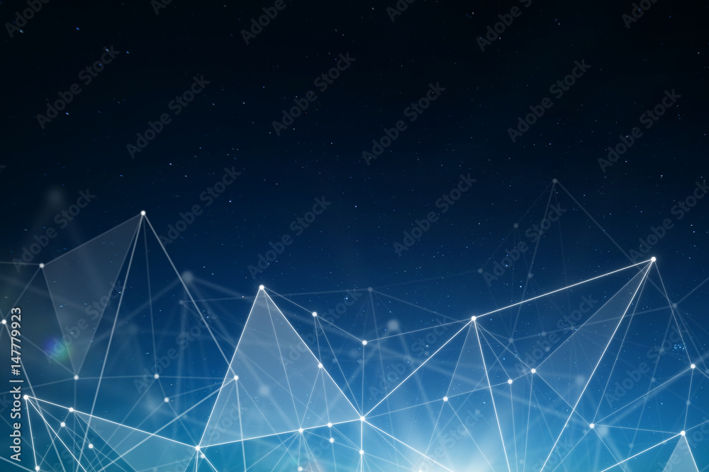 Abstract connected dots wireless communication network on space ...