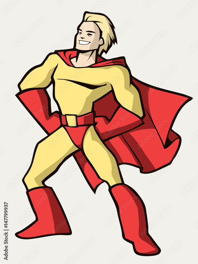 Cartoon illustration of a classic superhero wearing a cape Stock ...