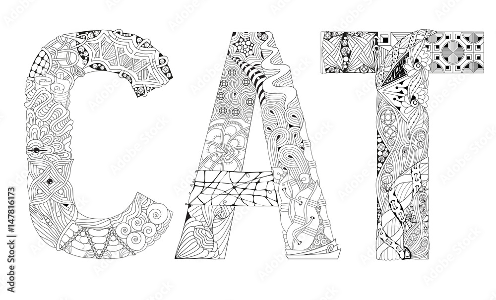 Word cat for coloring. Vector decorative zentangle object Stock Vector ...