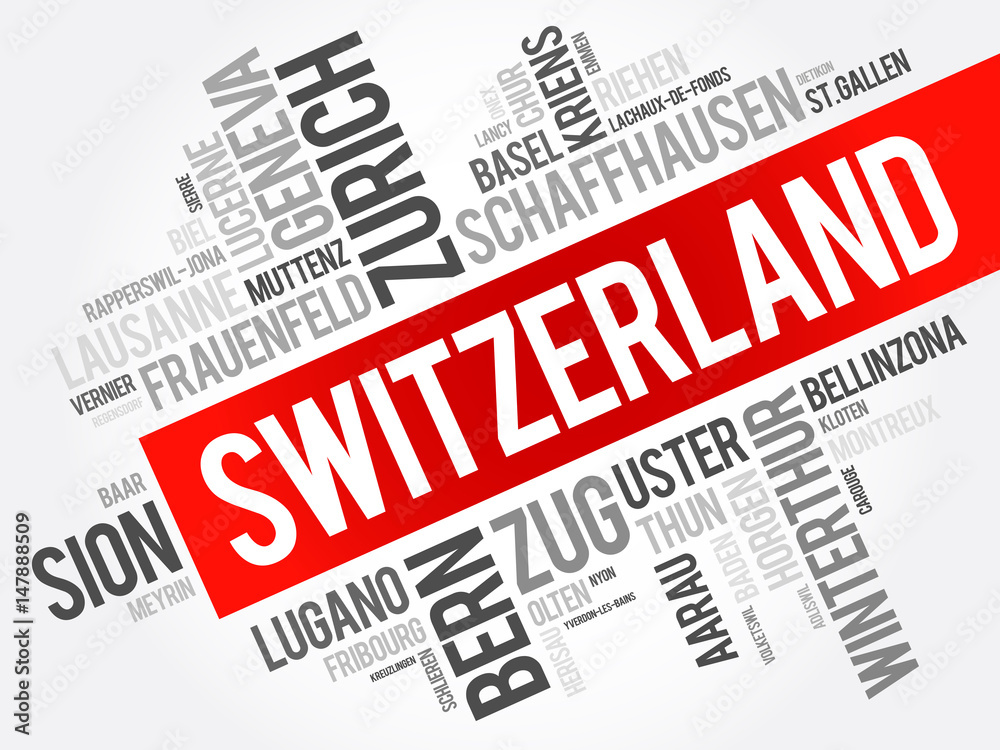 List of cities and towns in Switzerland, word cloud collage, business ...