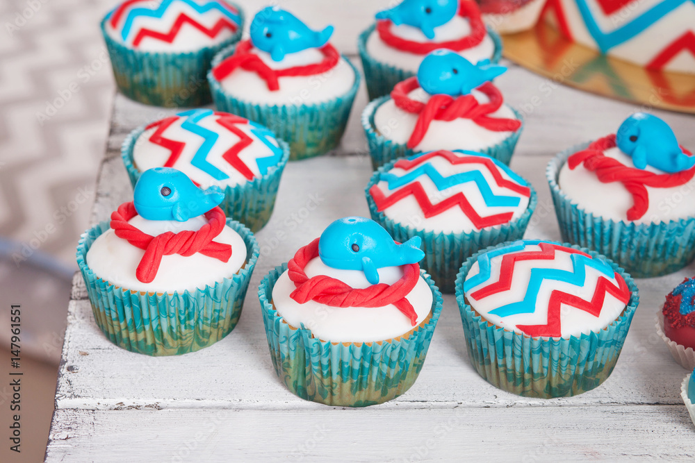 Many sweet birthday cupcakes Stock Photo | Adobe Stock