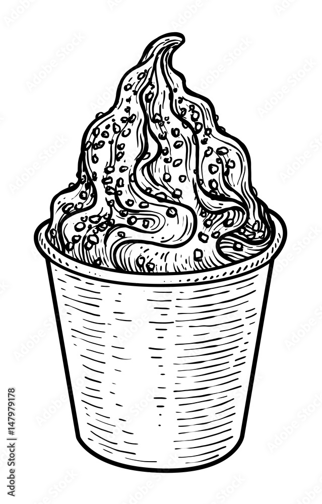 Ice cream illustration, drawing, engraving, ink, line art, vector Stock ...