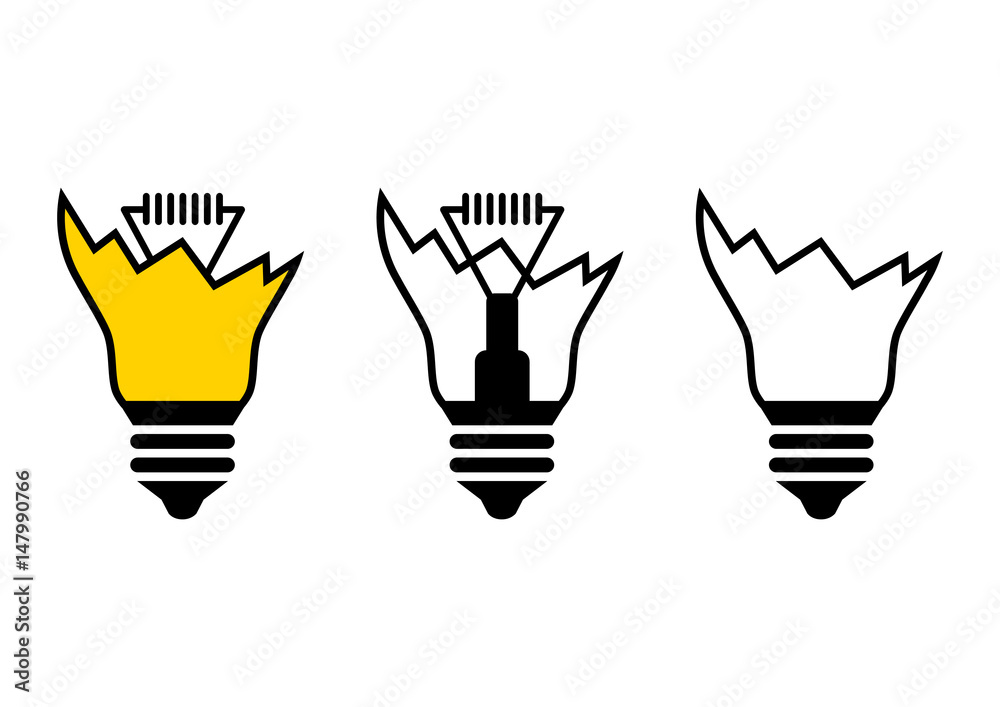 Broken lightbulb icons on white background Stock Vector | Adobe Stock