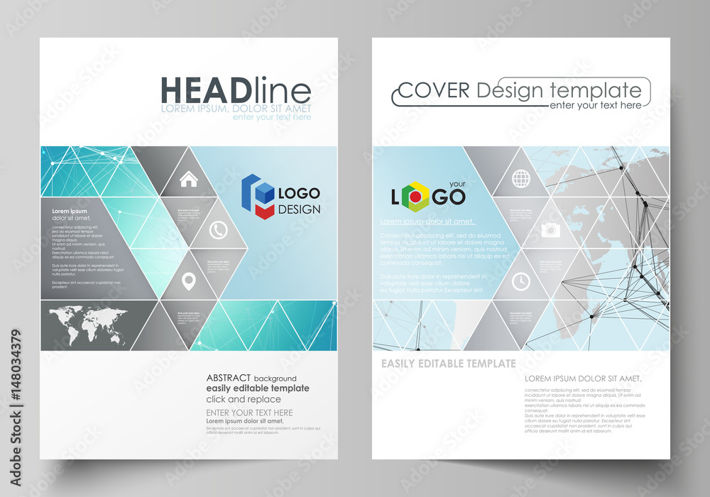 The vector illustration of the editable layout of two A4 format covers ...