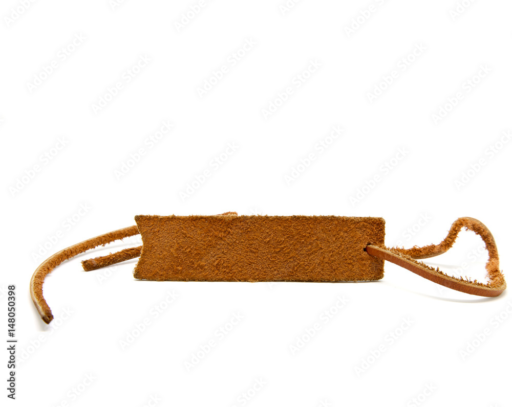 Blank brown leather tag labels isolated on white background Stock Photo ...