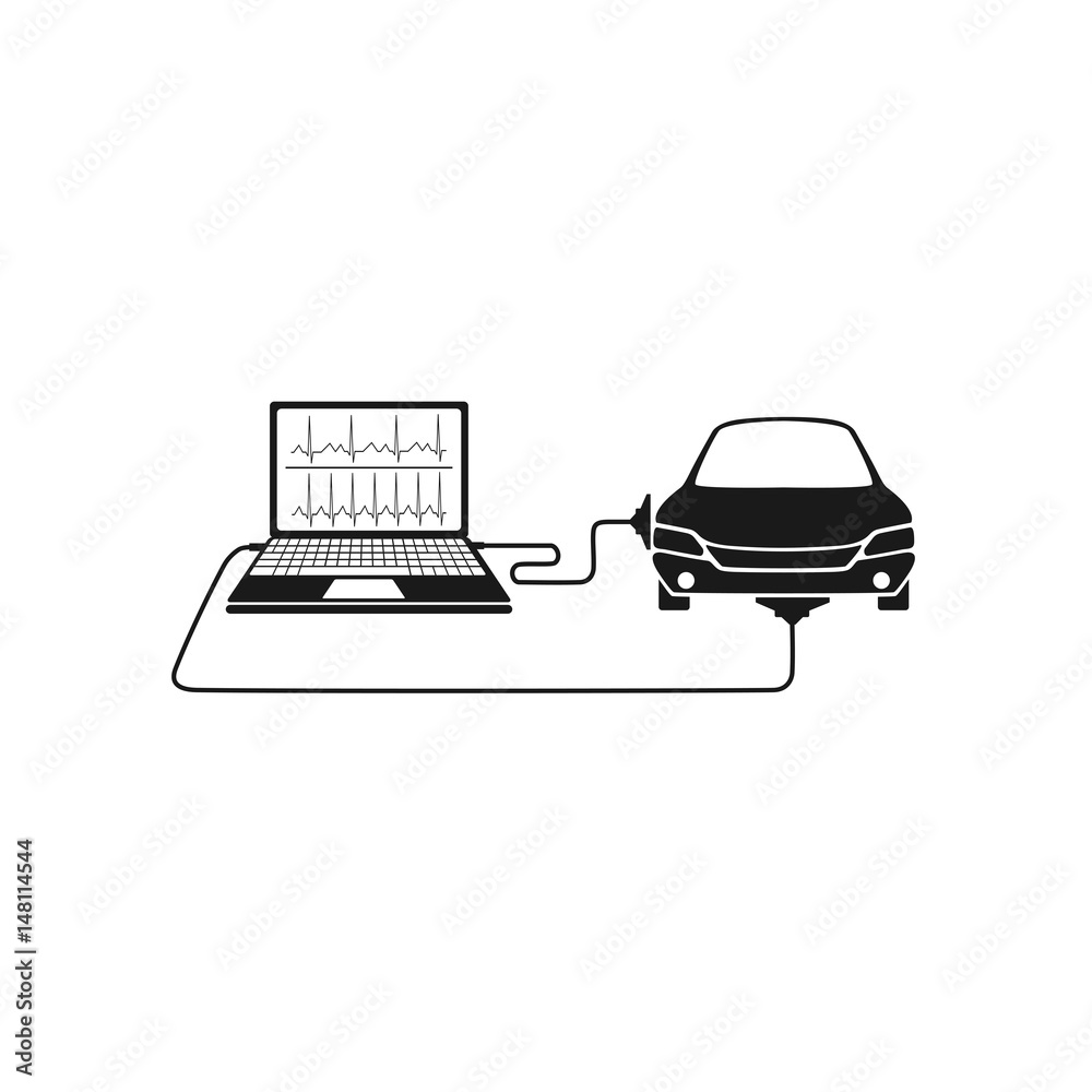 Computer diagnostics car icon black on white background Stock Vector ...