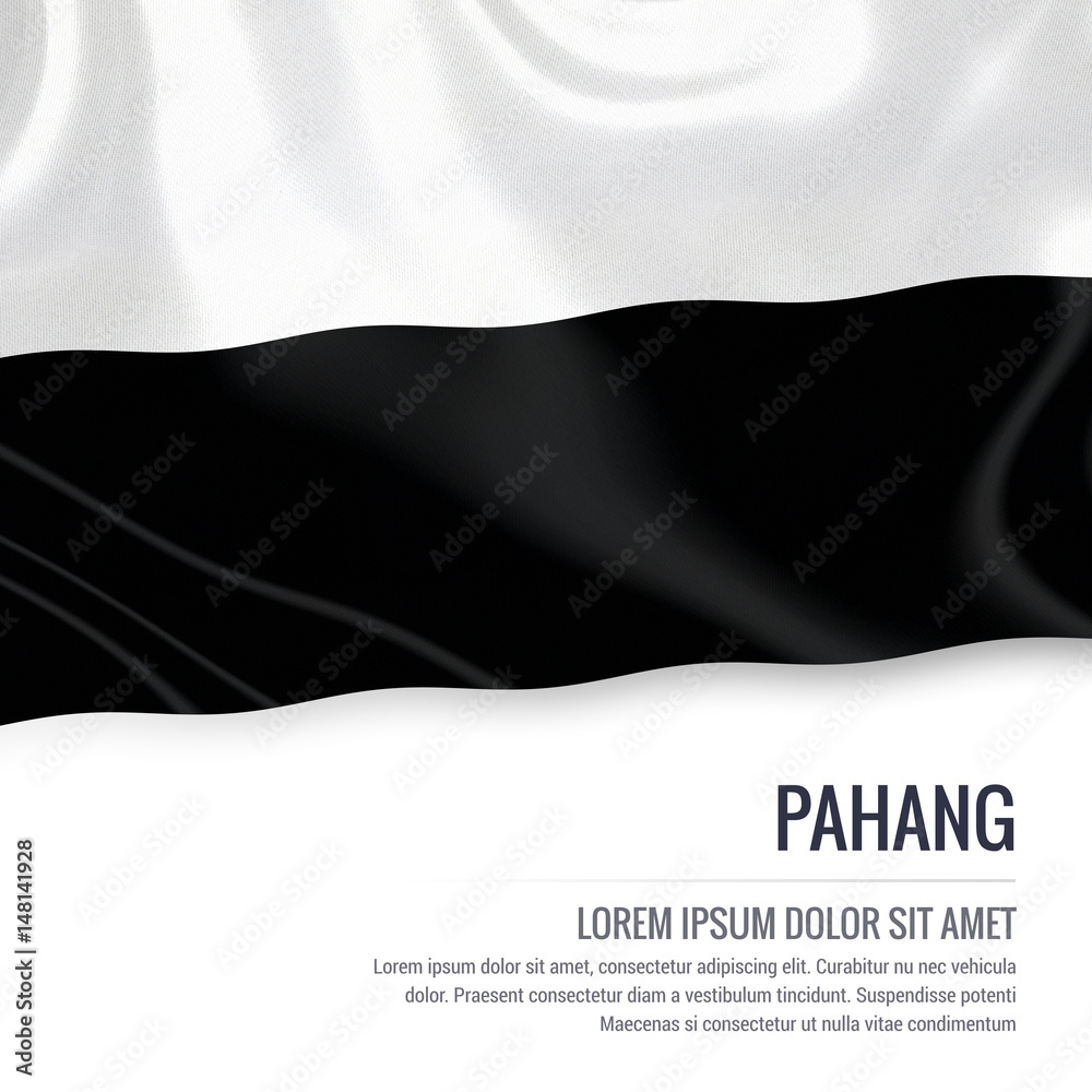 Pahang flag. Flag of Malaysian state Pahang waving on an isolated white ...
