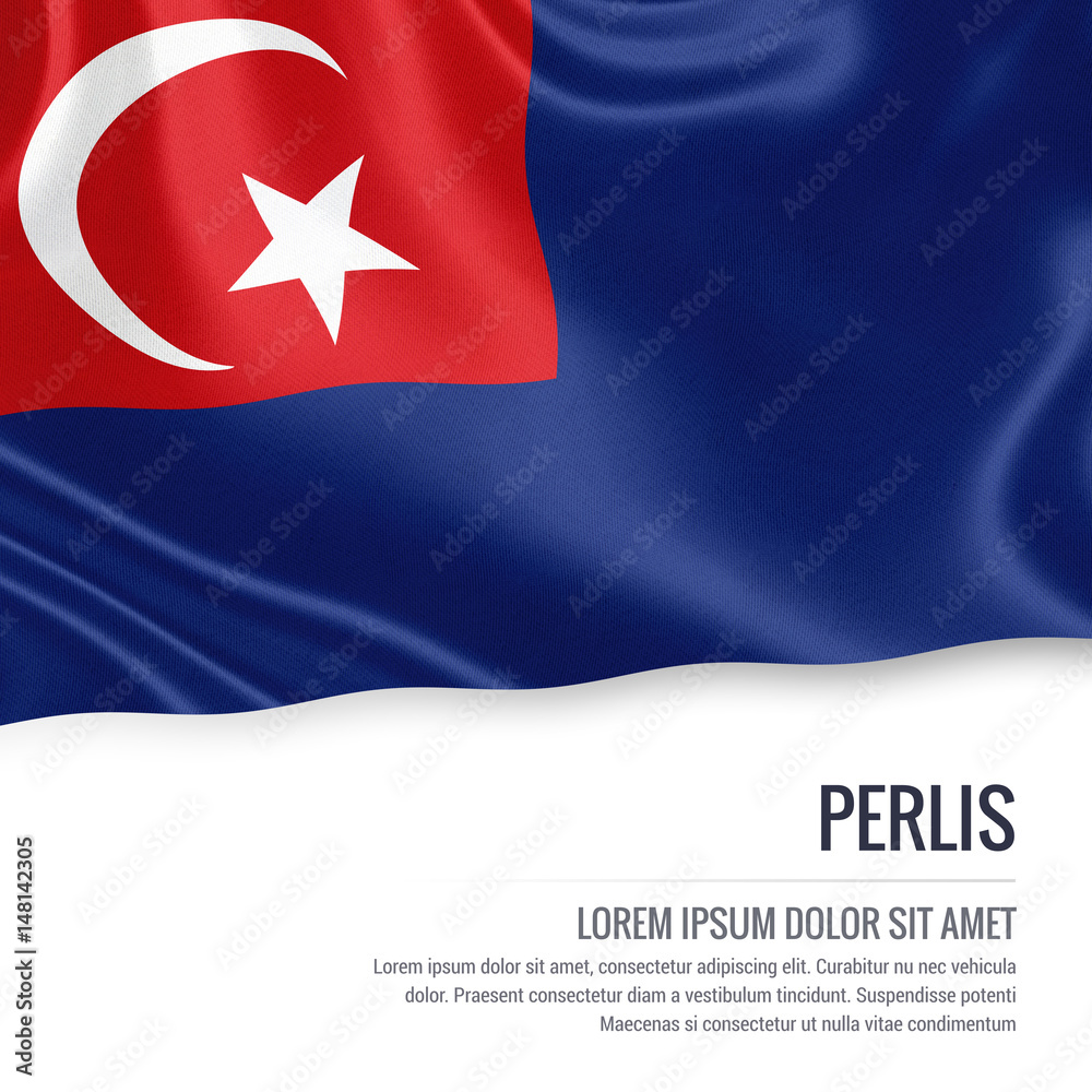 Perlis flag. Flag of Malaysian state Perlis waving on an isolated white ...