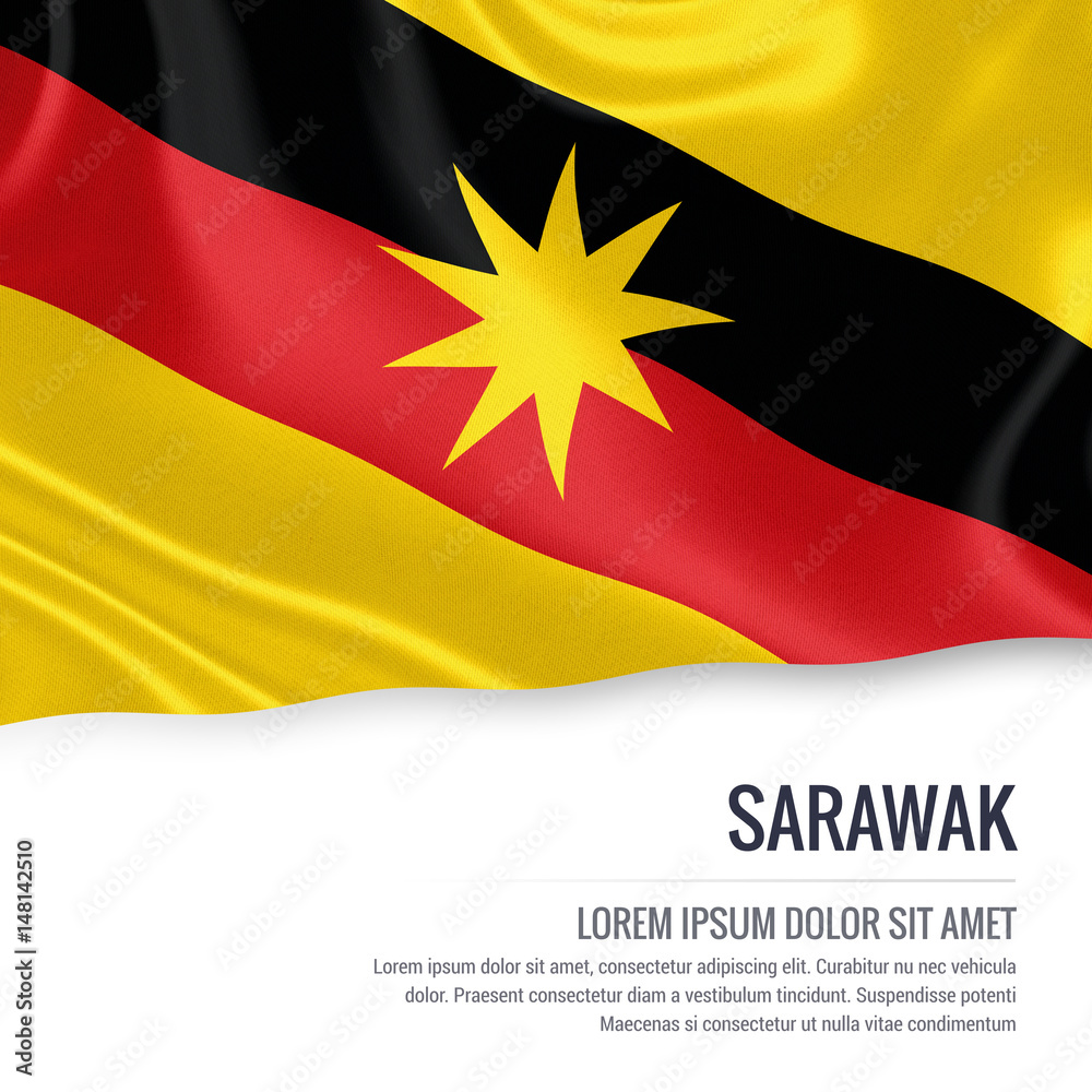Sarawak flag. Flag of Malaysian state Sarawak waving on an isolated ...
