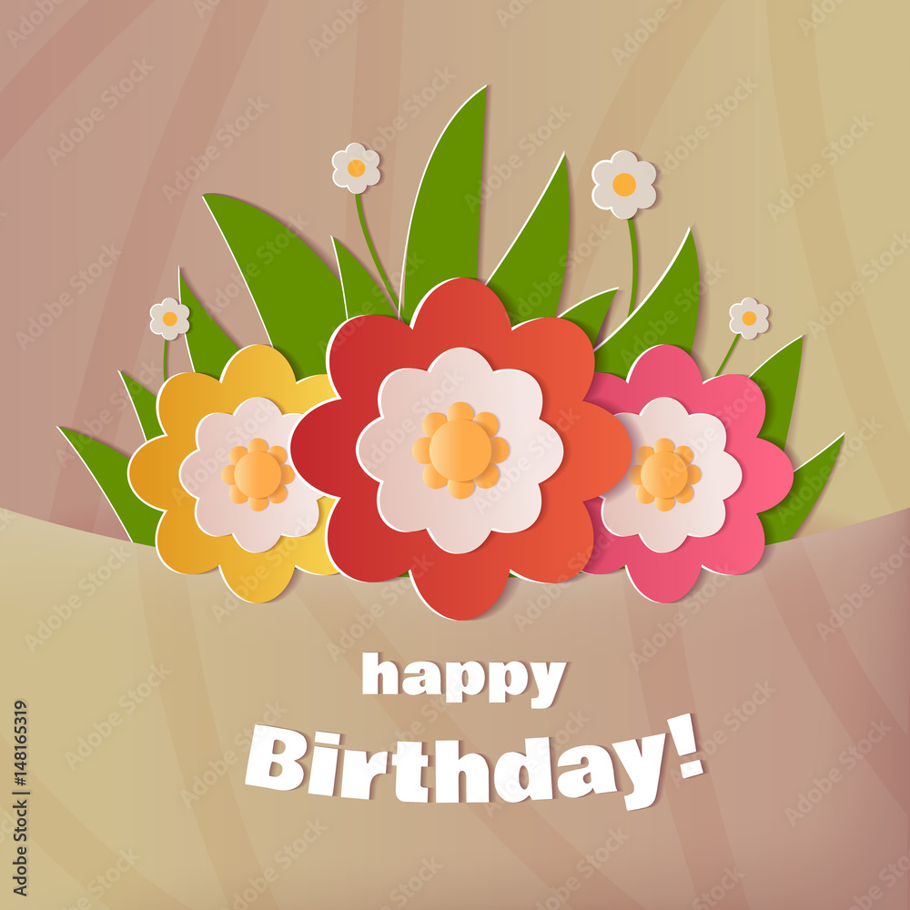 Happy Birthday greeting card. A realistic image that simulates paper ...