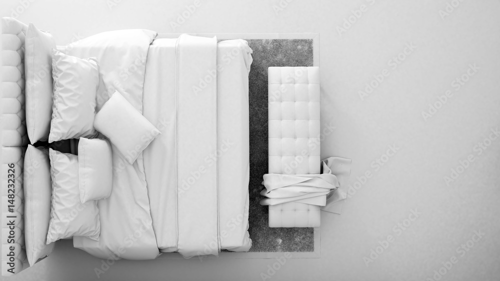 Bed top plan white background - 3d rendering Stock Illustration | Adobe ...