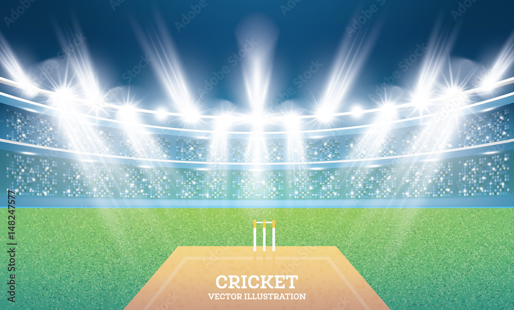 Cricket Stadium with Spotlights. Stock Vector | Adobe Stock