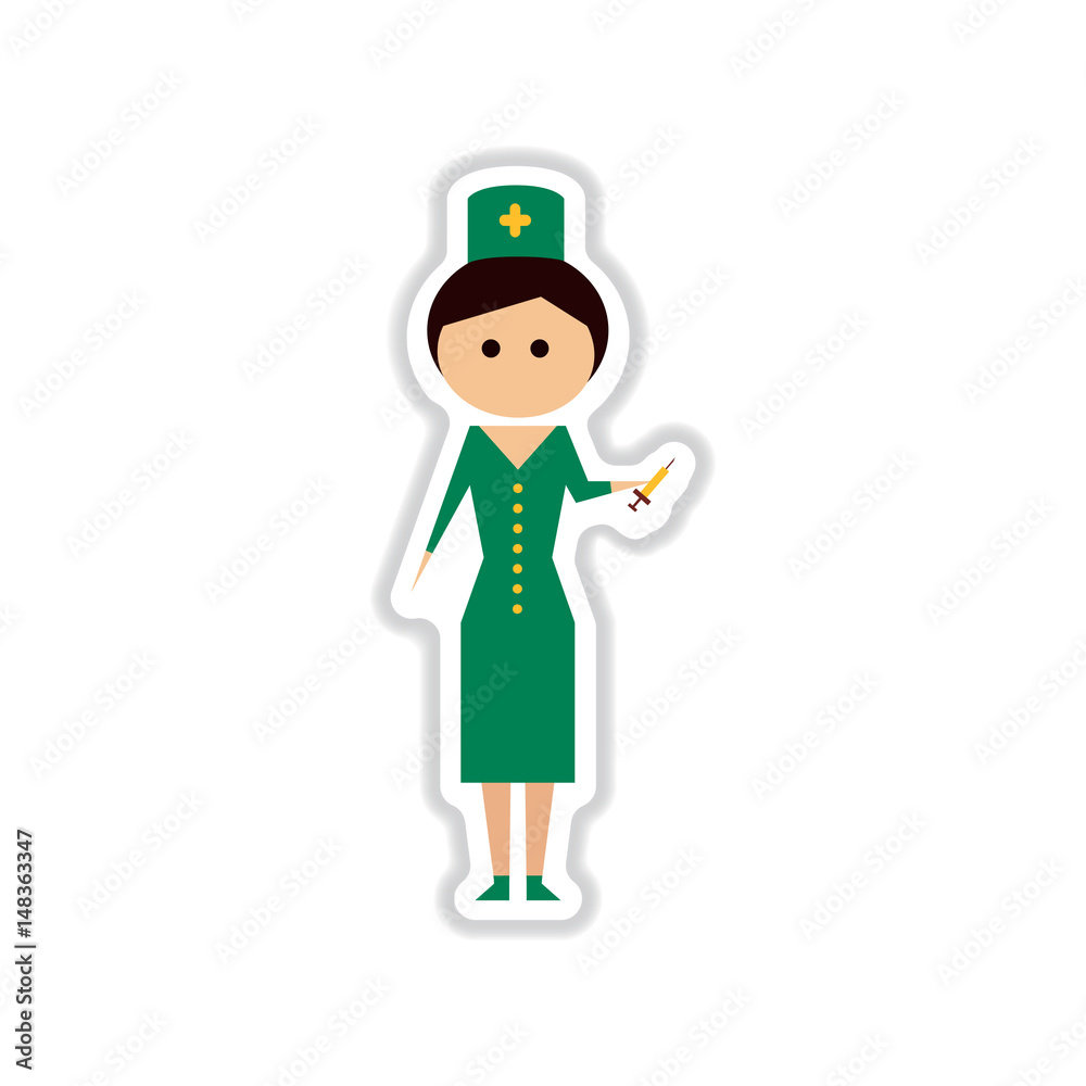 paper sticker on white background woman doctor Stock Illustration ...