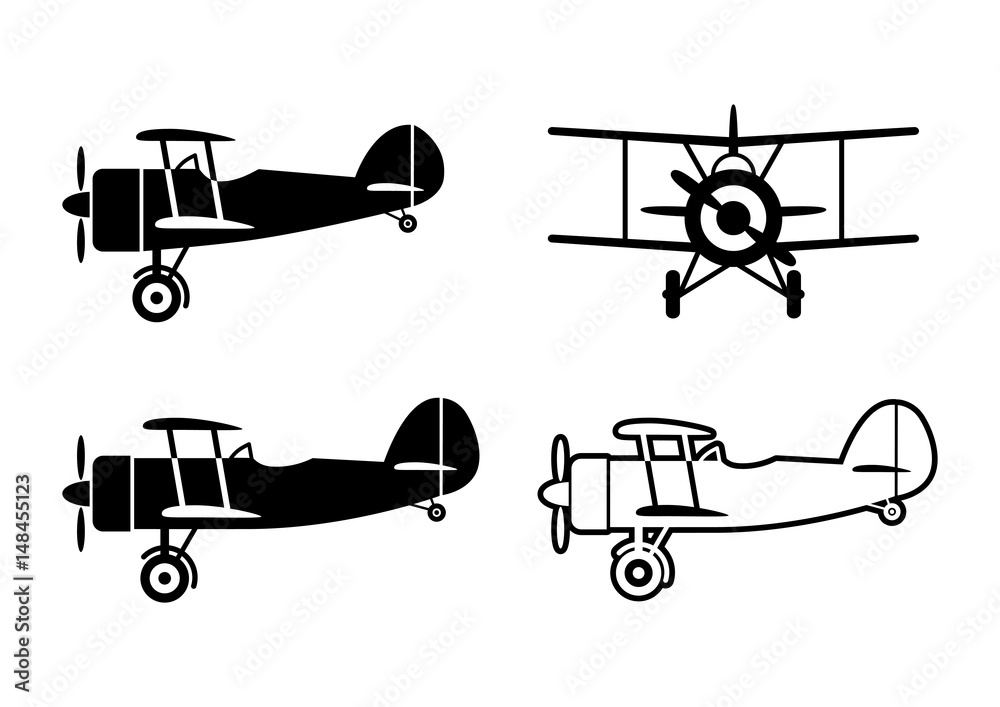 Black aircraft icons on white background Stock Vector | Adobe Stock