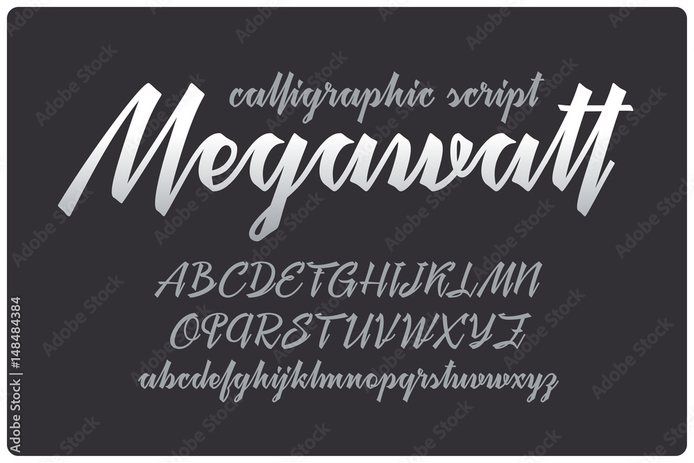 Calligraphic handwritten font named "Megawatt" with connected letters ...