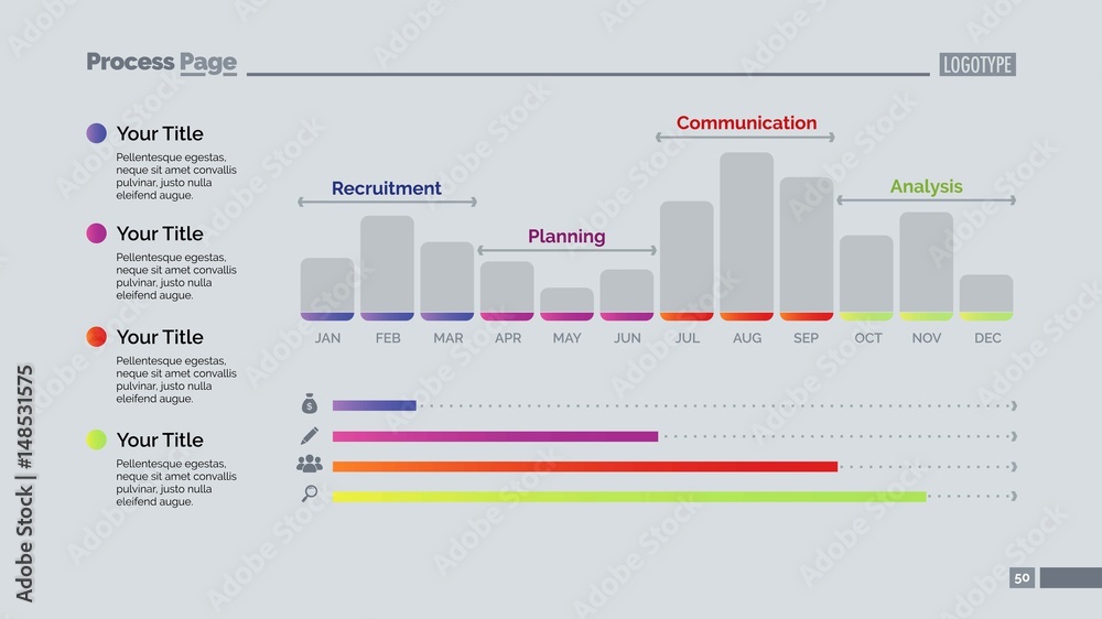 Twelve Month Bar Chart Slide Template Stock Vector | Adobe Stock