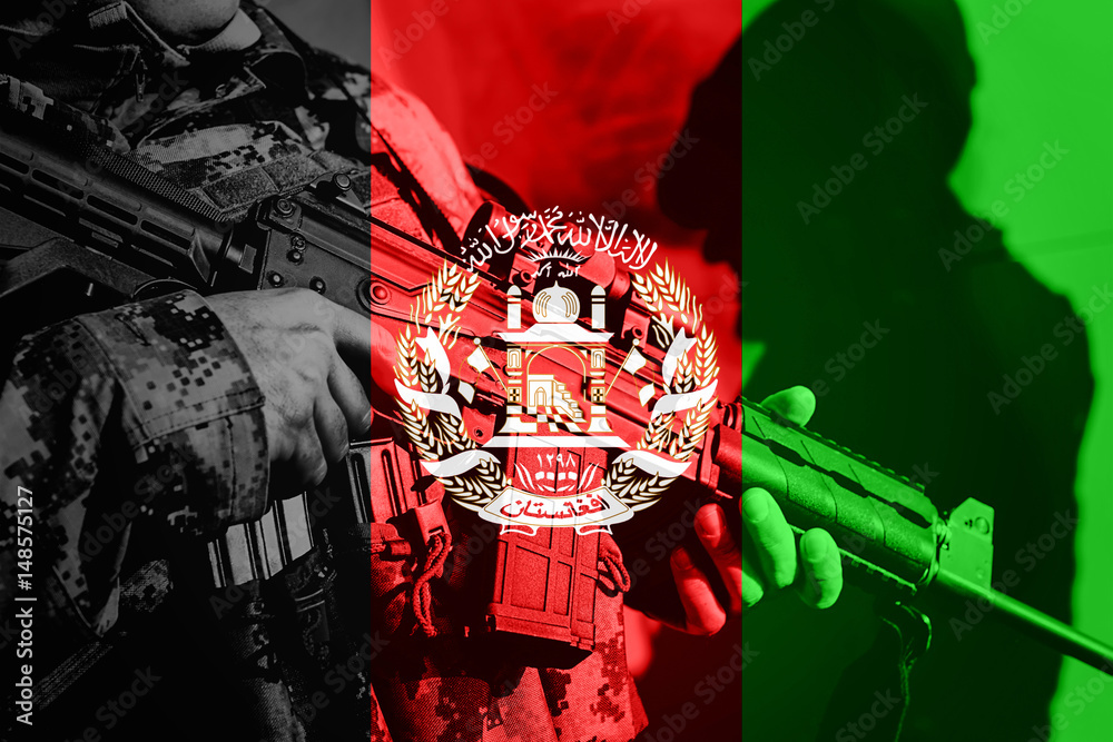 Soldier with machine gun with national flag of Afghanistan Stock Photo ...