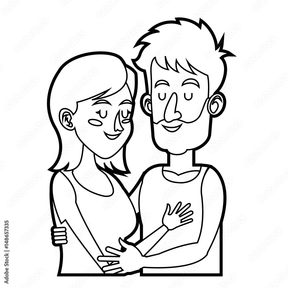 embracing couple relationship together sketch vector illustration Stock ...