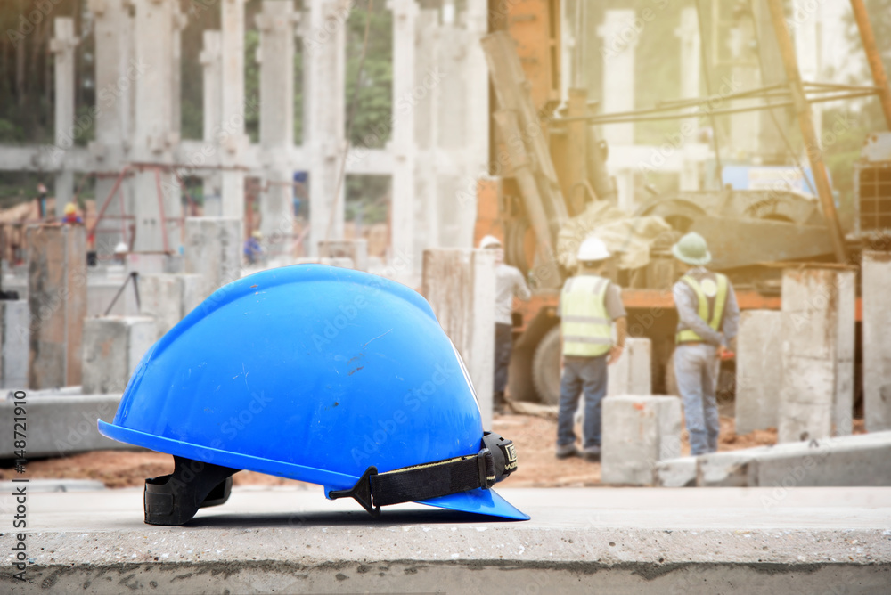 blue helmet in construction site and construction site construction ...