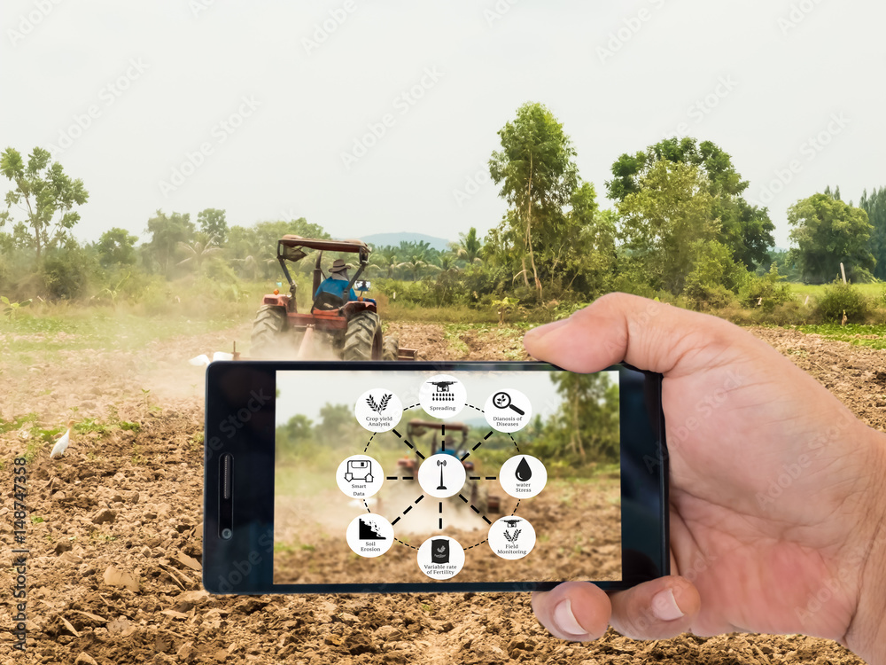 Agricultural technology and organic agriculture concept. Smart farmer ...
