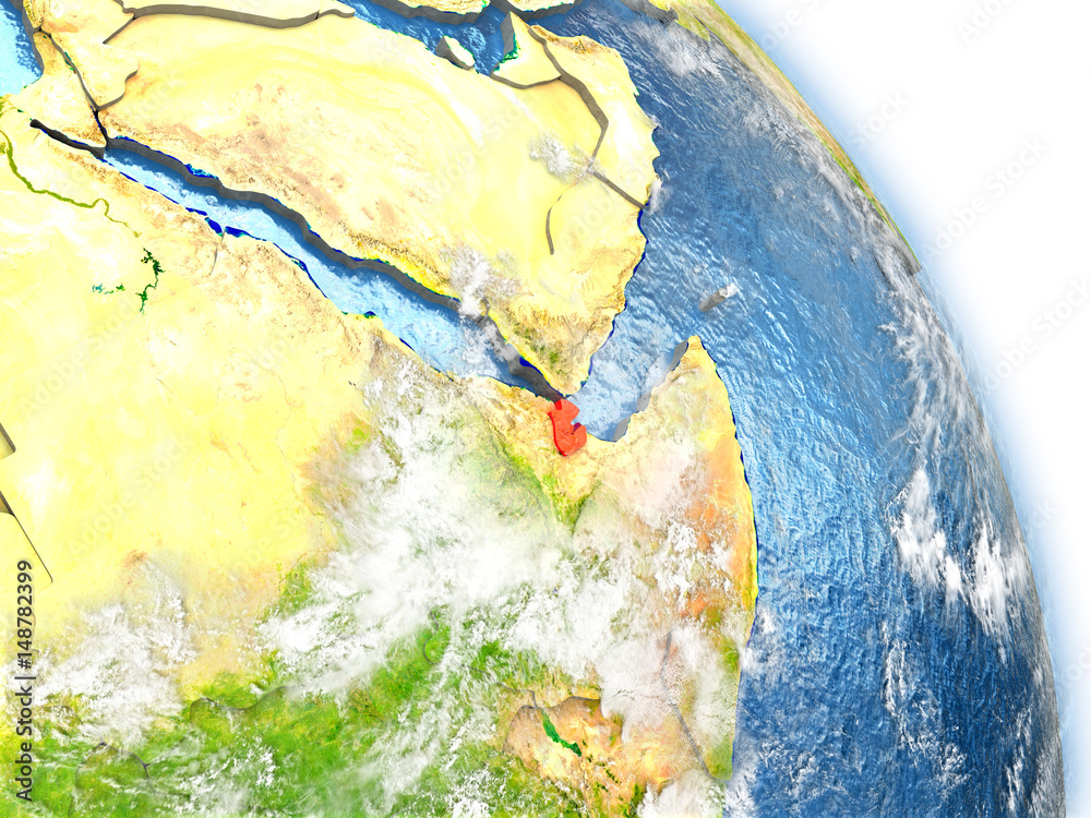 Djibouti on model of Earth Stock Illustration | Adobe Stock