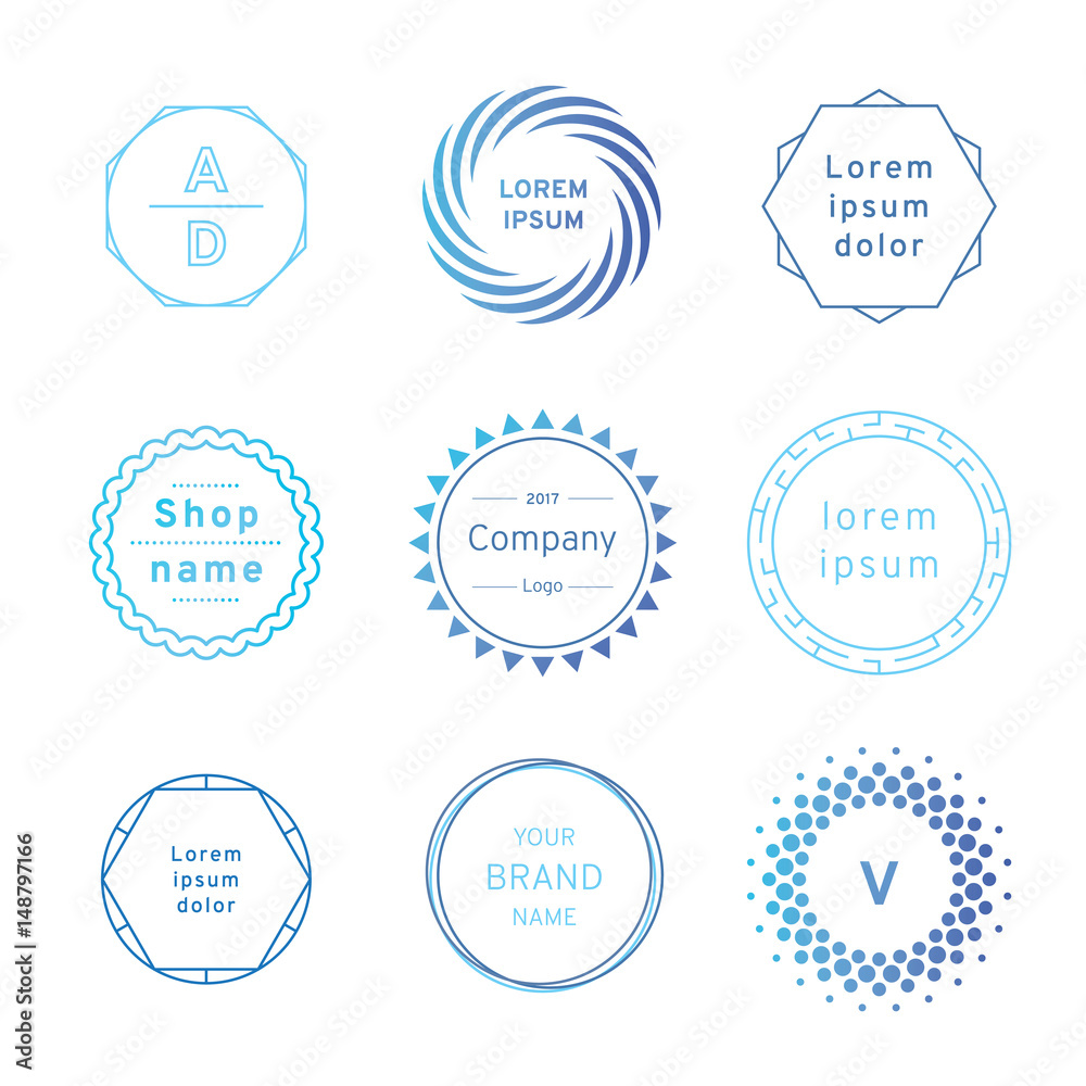 Set of blue badges and label logo graphics. Design elements, business ...