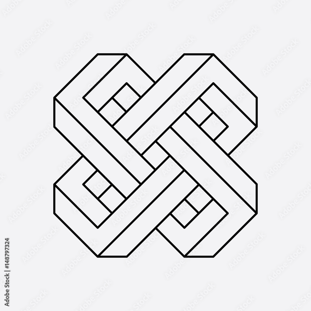 Geometric symbol, connected rectangles, vector illustration. Line ...