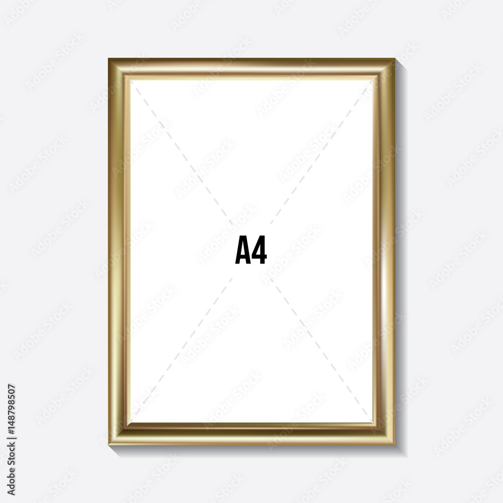 Golden picture frame, A4 size, vector illustration Stock Vector | Adobe ...