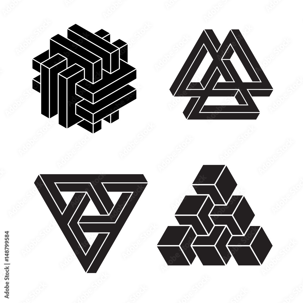 Set of impossible shapes, vector illustration isolated on white ...