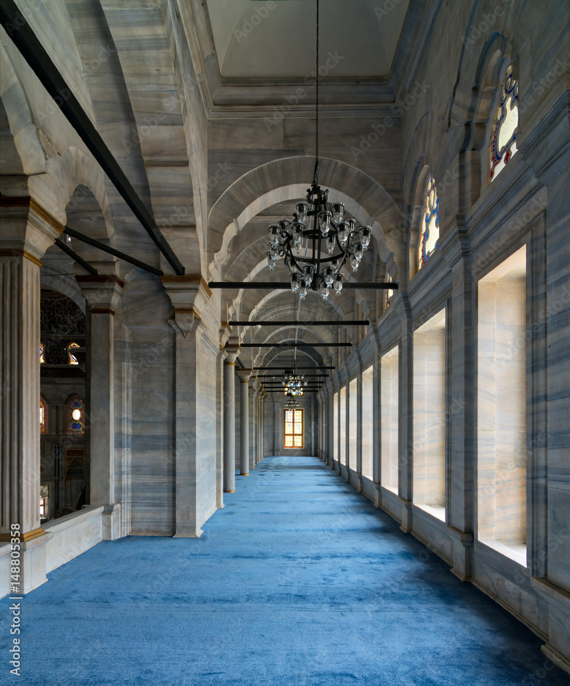 Passage in Nuruosmaniye Mosque, a public Ottoman Baroque style mosque ...