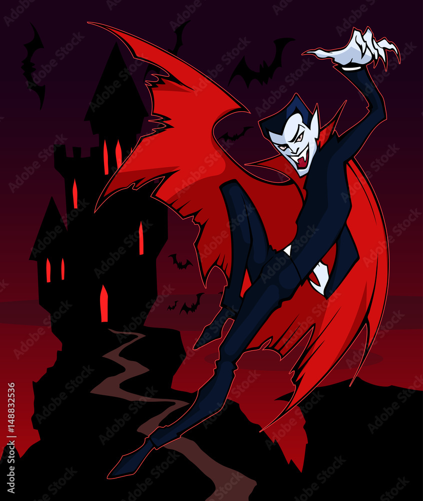 Halloween cartoon illustration of a flying vampire Stock Illustration ...